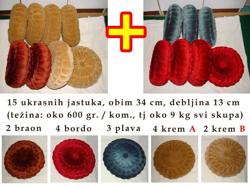 LOT 15 okruglih ukrasnih jastuka