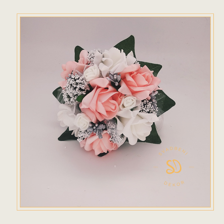 Bidermajer sa 7 ruža S134-roze-bela