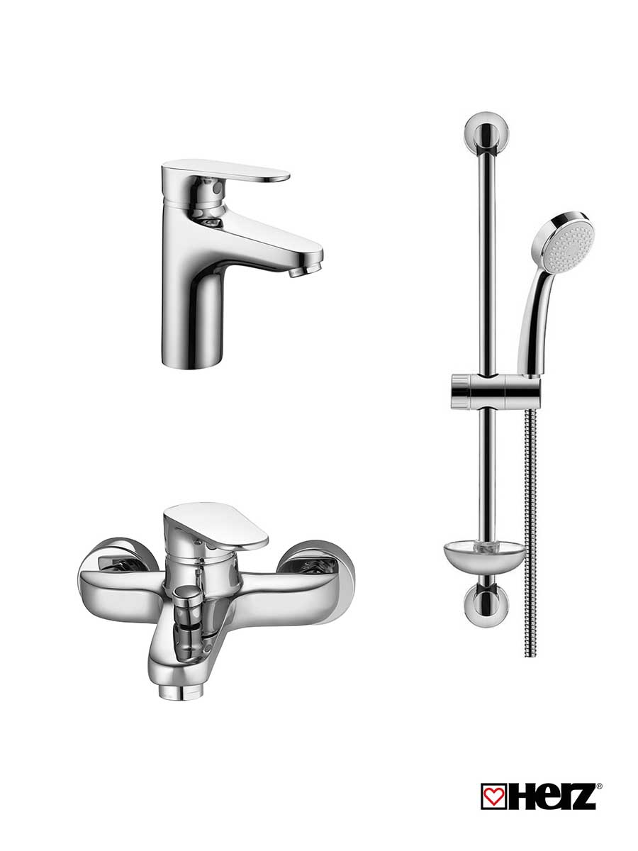 Infinity set 3 u 1 Herz 00059 -Slavina za lavabo, za kadu, klizna šipka, ručica i crevo