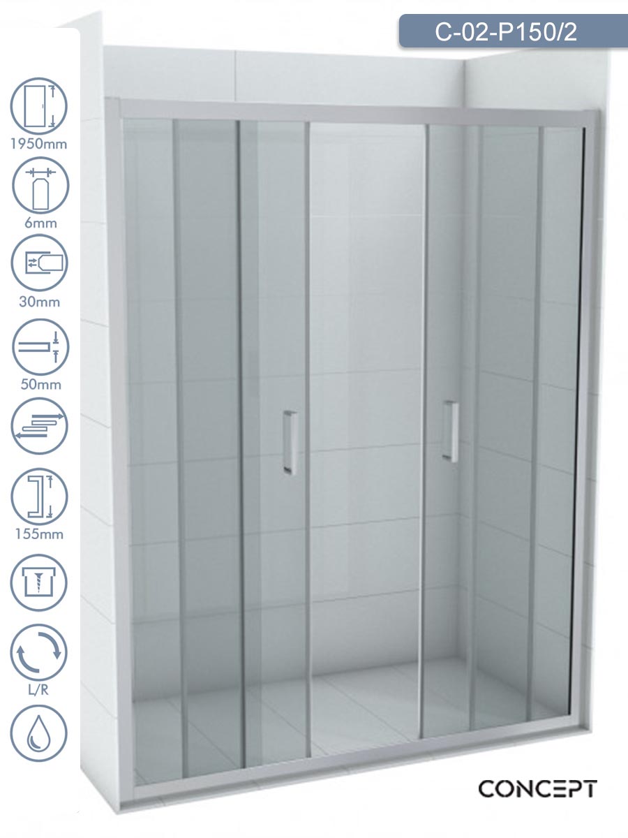 Tuš paravan C-02-P150/2 Concept Opal srebrni ram 150x195cm providno staklo