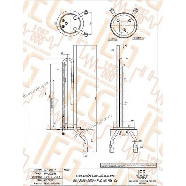 GREJAC ZA TA PEC SPIRALNI B-2 1100W/230V fi60, L=295mm (1000W NA 220V)