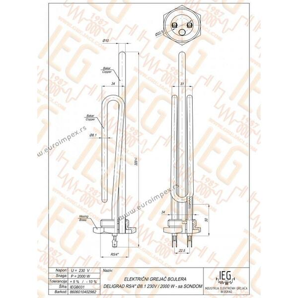 GREJAC ZA TA PEC SPIRALNI B-1 900W/230V fi60, L=295mm (833W NA 220V)