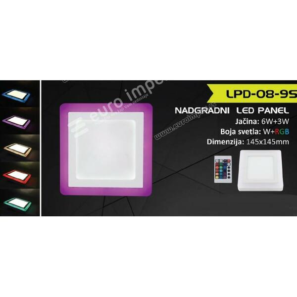 LED PANEL 6W+3W NADGRADNI KVADRATNI DALJINSKI fi145 6000K+RGB LPD-08-9S NW+RGB