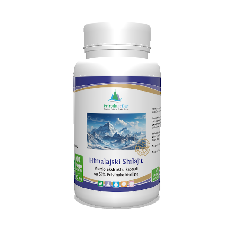 Himalajski Shilajit u kapsuli sa 50% fulvinske kiseline 60 x 500 mg - Mumio sa Tibeta
Himalajski shilajit u kapsuli od 500 mg sa 50% fulvinske kiseline