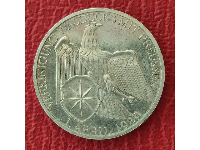 3 REICHSMARK 1929 A srebro aUNC