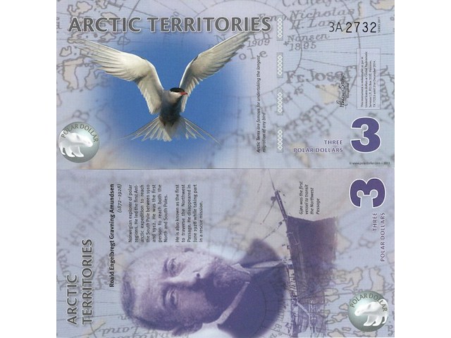 ARCTIC Territories 3 Polar Dollars 2011 UNC, Polymer