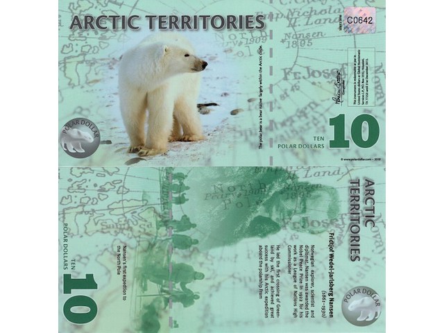ARCTIC Territories 10 Polar Dollars 2010 UNC, Polymer