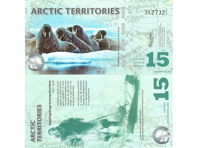 ARCTIC Territories 15 Polar Dollars 2011 UNC, Polymer
