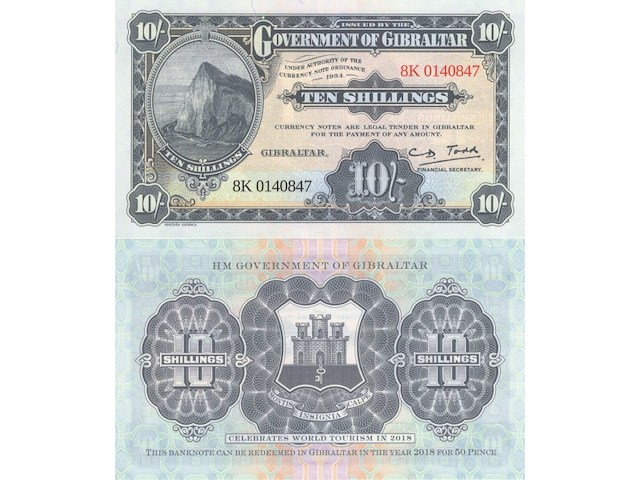 GIBRALTAR 10 Shillings/ 50 pence (1934) 2018 UNC