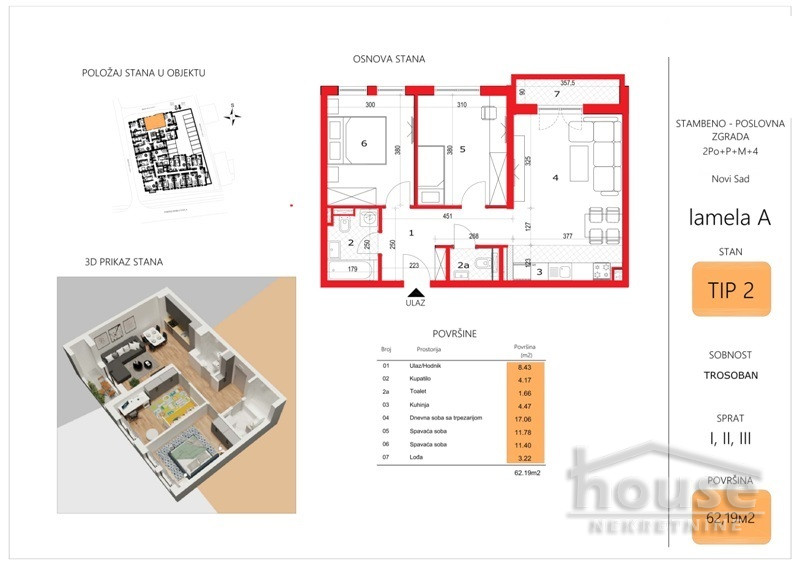 Stan,NOVI SAD,SALAJKA 72m2,163150€ , ID: 1057227