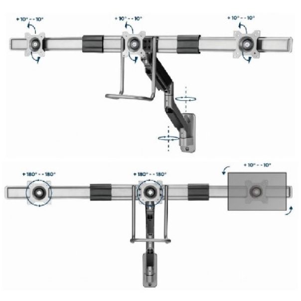 GEMBIRD Nosač MA-WA3-01 za tri monitor,tilt, 17"-27", stoni