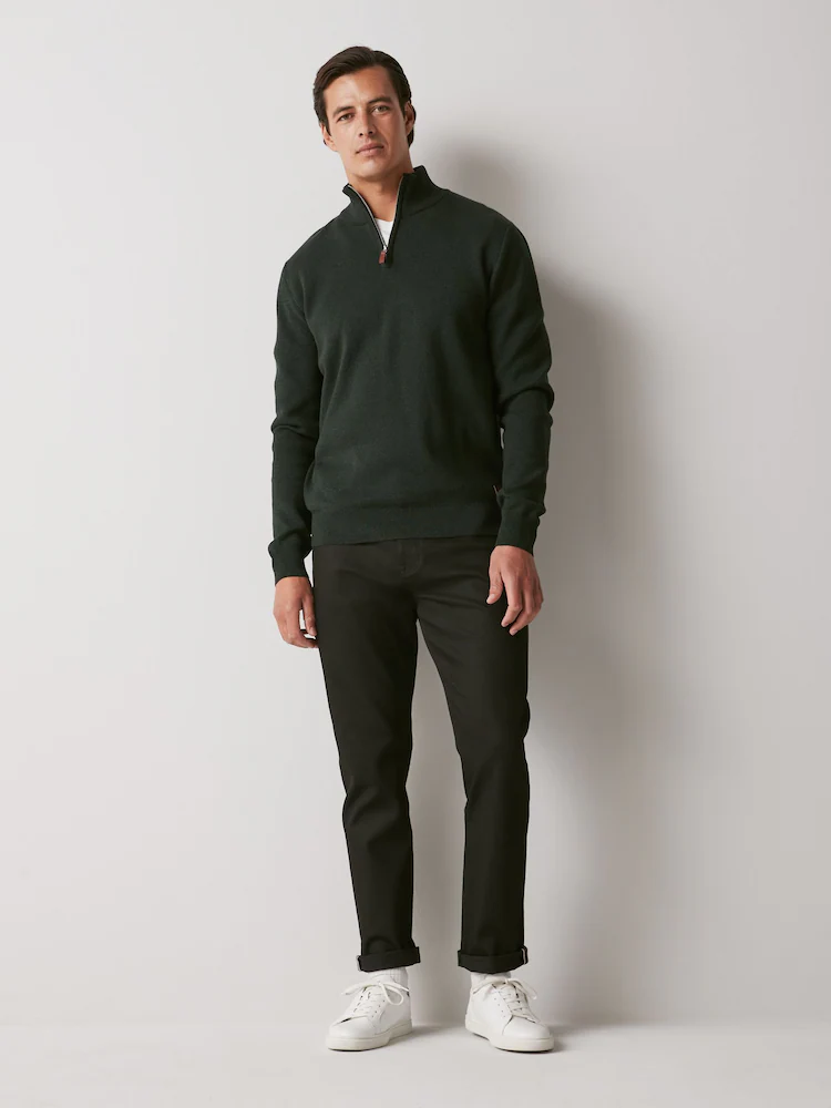 Dark Green Plain Regular Fit 100% Cotton Premium Quarter Zip Jumper