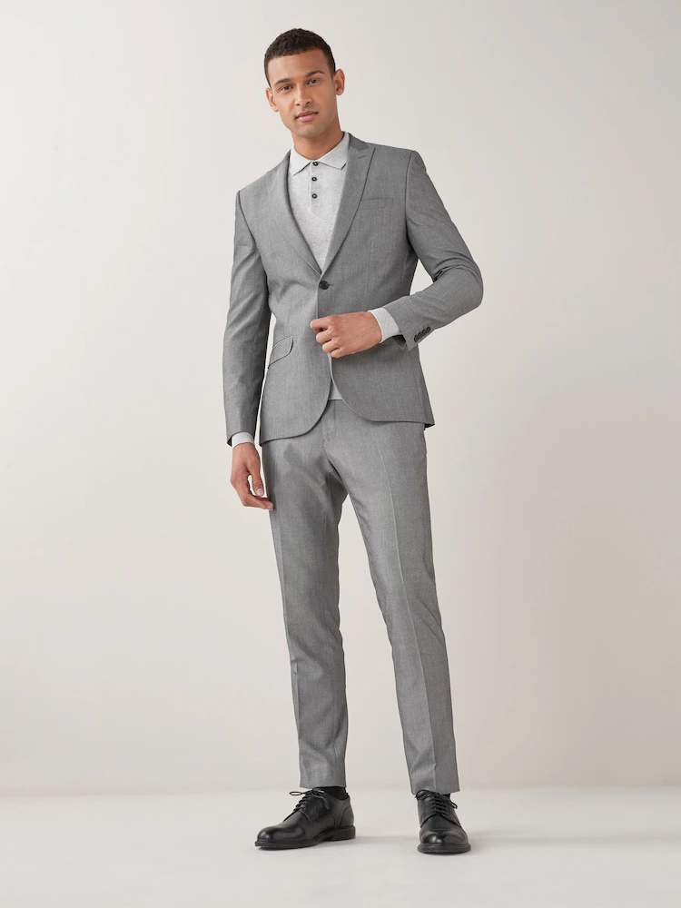 Light Grey Skinny Fit Two Button Suit Jacket