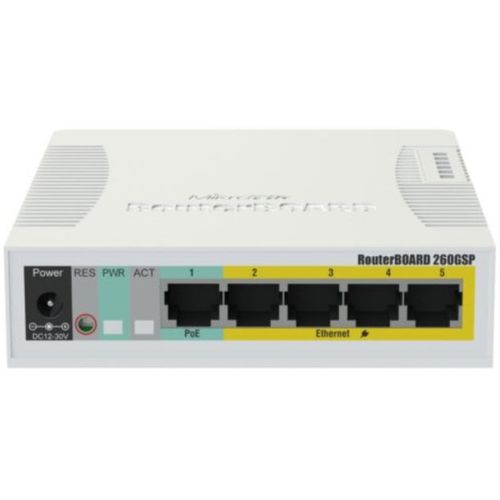 MikroTik RB260GSP, Switch, CSS106-1G-4P-1S, 5x RJ45 1000Mb/s, 1x SFP, 4x Passive PoE (55)