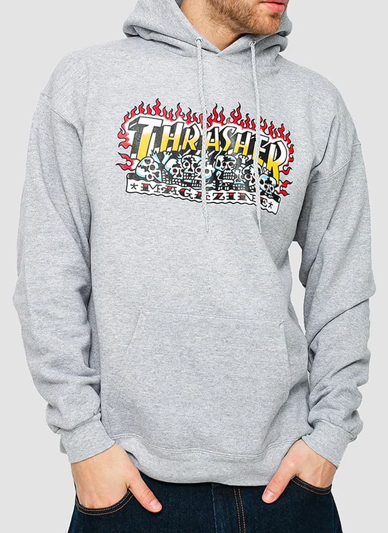 Thrasher Krak Skulls Hood Heather Grey