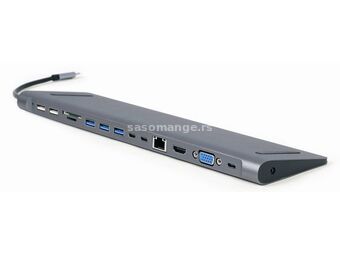 USB Type-C 9-in-1 multi-port adapter (USB hub + HDMI + VGA + PD + card reader + LAN + 3.5 mm audi...