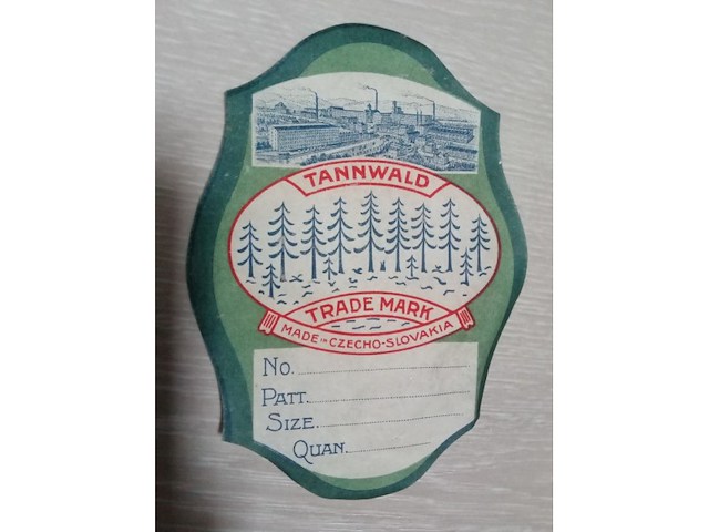 Etiketa : Tannwald, trade mark, Czecho-Slovakia