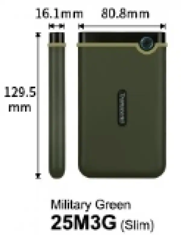 External HDD 2 TB Slim form factor, M3G, USB 3.1, 2.5, Anti-shock system, Backup software, 185g, Military Green (Slim) ( TS2TSJ25M3G )