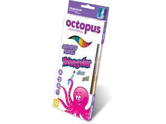 OCTOPUS Drvene boje 12/1 triangular sa zlatno-srebrnom i gratis zarezač unl-0431