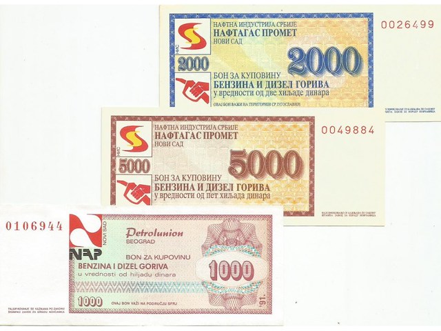 Bonovi za gorivo 1000,2000 i 5000 dinara