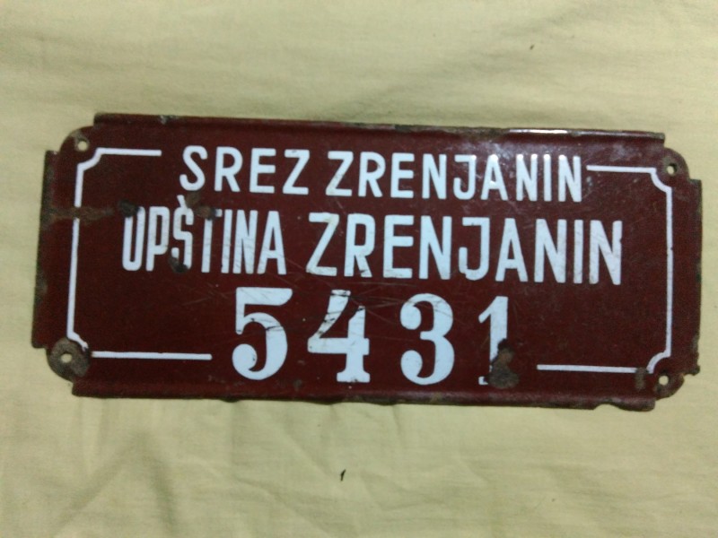Registarska tablica, Srez Zrenjanin