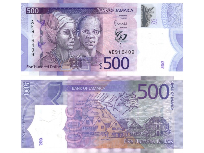 JAMAICA Jamajka 500 Dollars 2022 UNC, P-98 Polymer