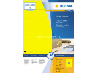 Herma etikete 105X37 A4/16 1/100 žuta ( 02H4256 )