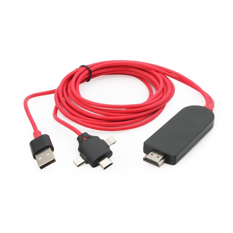 Kabal sa HDMI na Android Type C/micro USB/iPhone 4u1 1,5m