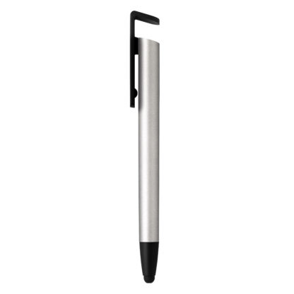 HALTER, plastična „touch“ hemijska olovka sa držačem za mobilni telefon, srebrna