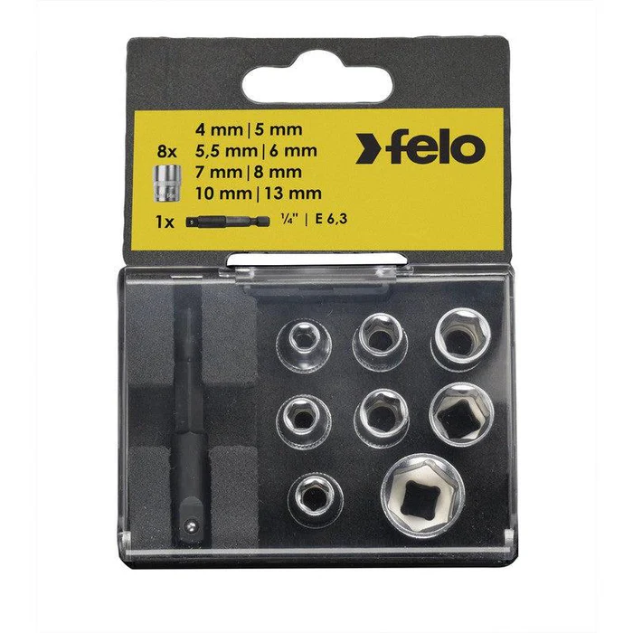 Set nasadnih glava sa adapterom HEX Nut Felo 05798106 9 kom