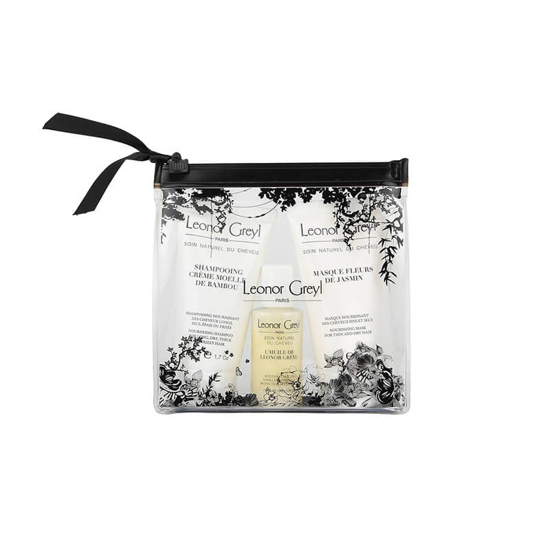Luxury Travel Bag (l’Huile de leonor greyl 25ml – shampooing bambou 50ml – masque jasmin 50ml)