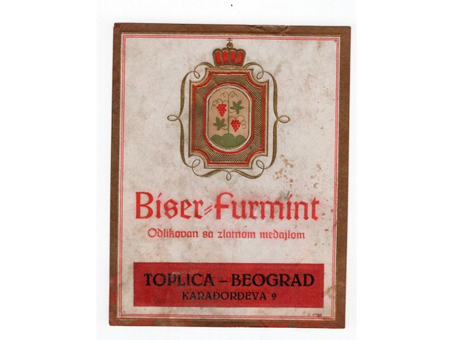 Etiketa : Biser Furmint, Toplica Beograd