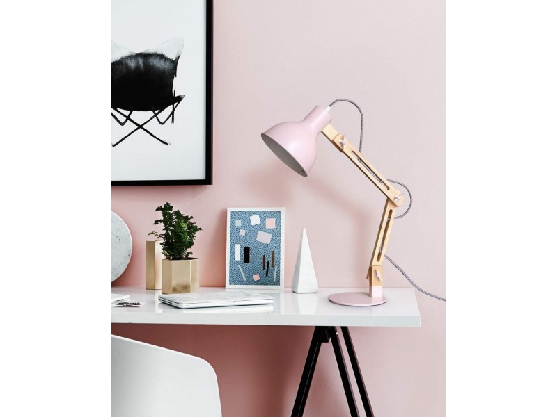 Drvena klasična stona lampa roze boje TOMONS DL1001