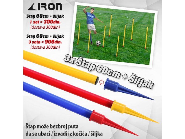 Slalom plasticni štapovi 60cm sa šiljkom - Set od 3x