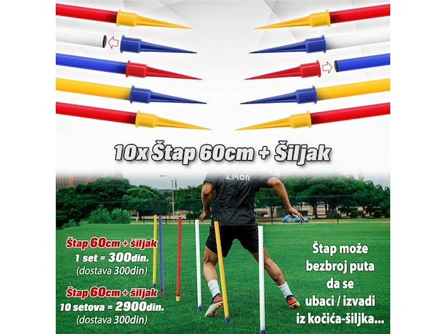 Slalom plasticni štapovi 60cm sa šiljkom - Set od 10x