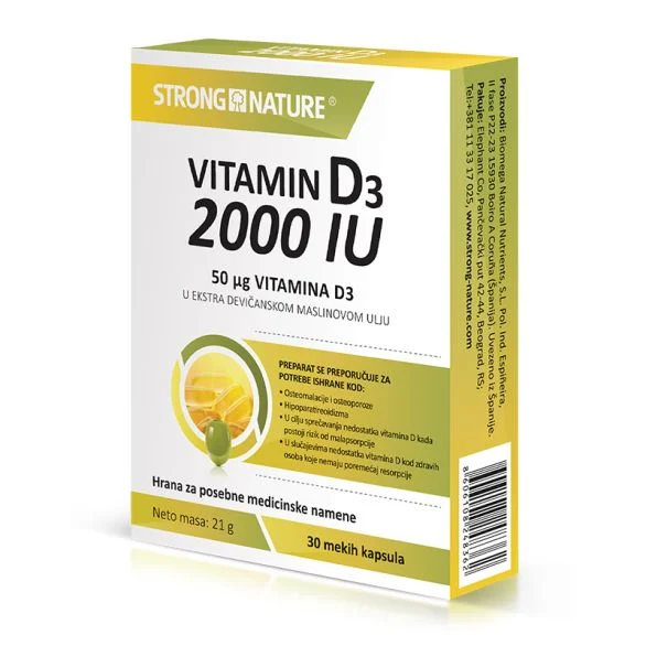 Strong Nature Vitamin D3 2000IU u ekstradevičanskom maslinovom ulju 30 kapsula