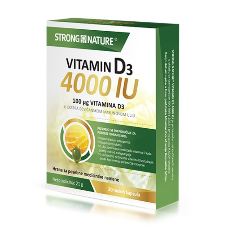 Strong Nature Vitamin D3 4000IU u ekstradevičanskom maslinovom ulju 30 kapsula