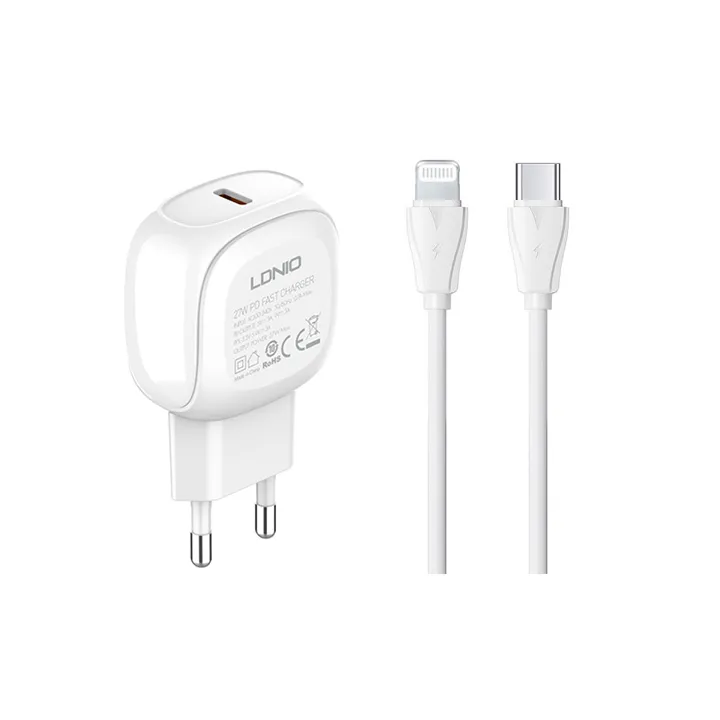 Kucni punjac LDNIO A1206C, PD 3.0, 27W, PPS, sa Type C na iPhone lightning kablom beli