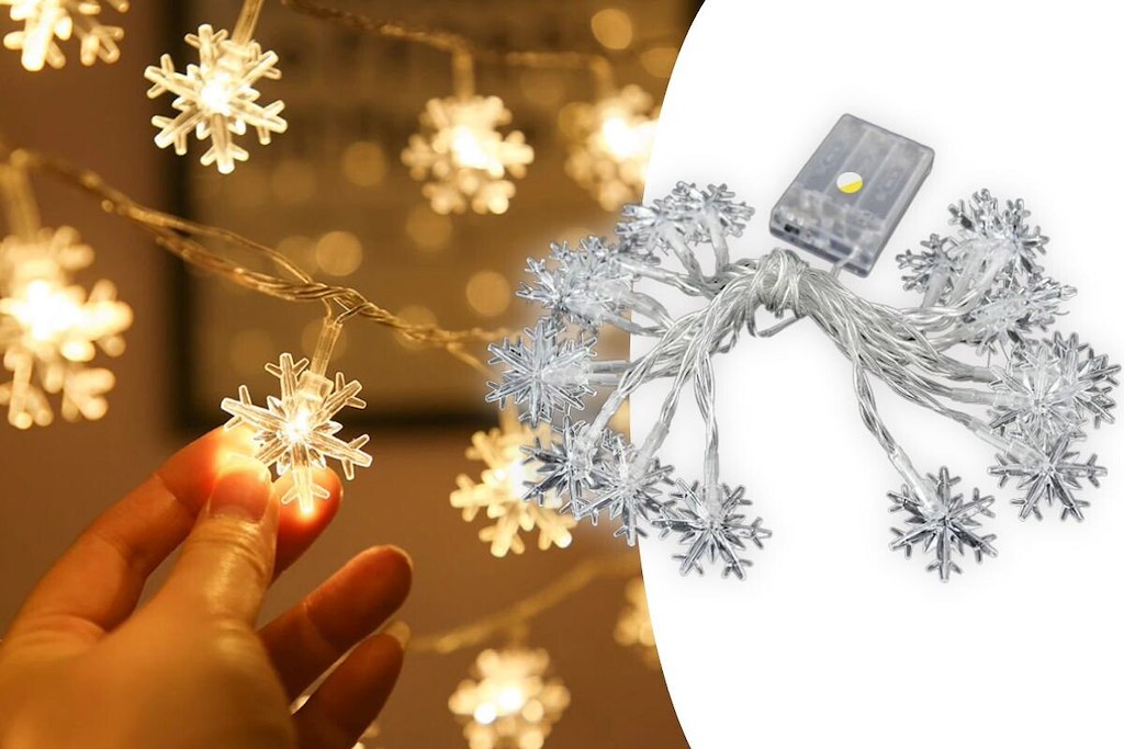 Sjajne snežne pahuljice LED svetla na traci sa motivom pahuljice, 1,8m