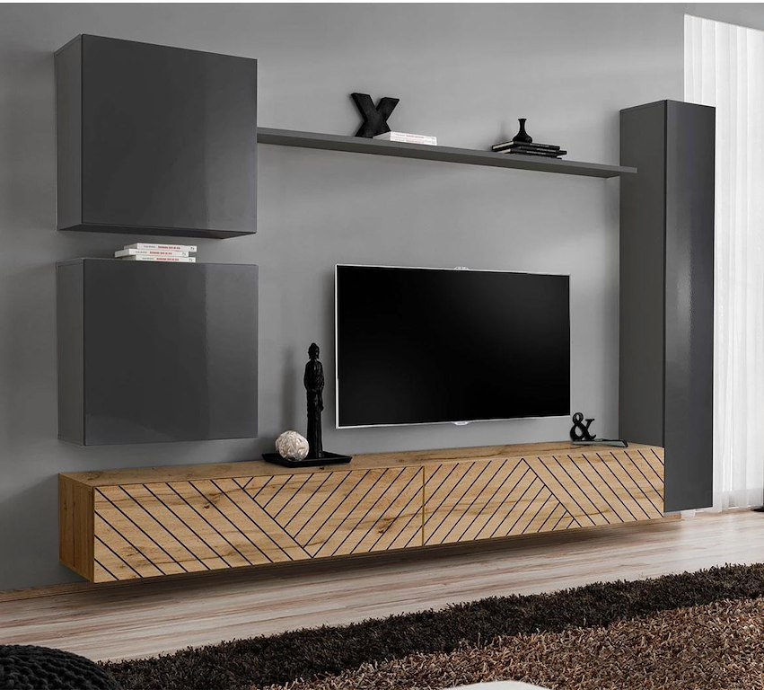 Switch VIII Line regal 280x40x180 cm sivi/hrast wotan