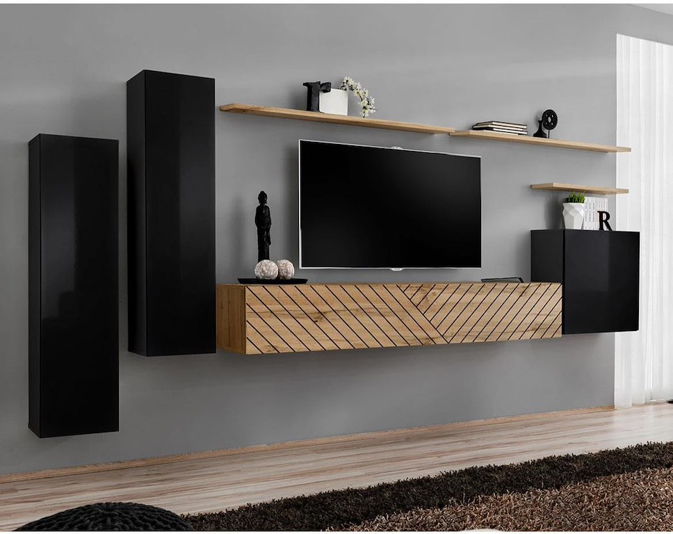 Switch I Line regal 330x40x160 cm hrast wotan/crni