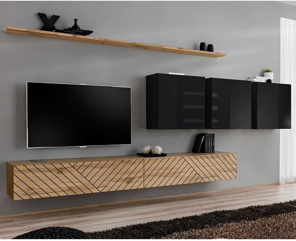 Switch VII Line regal 340x40x150 cm hrast wotan/crni