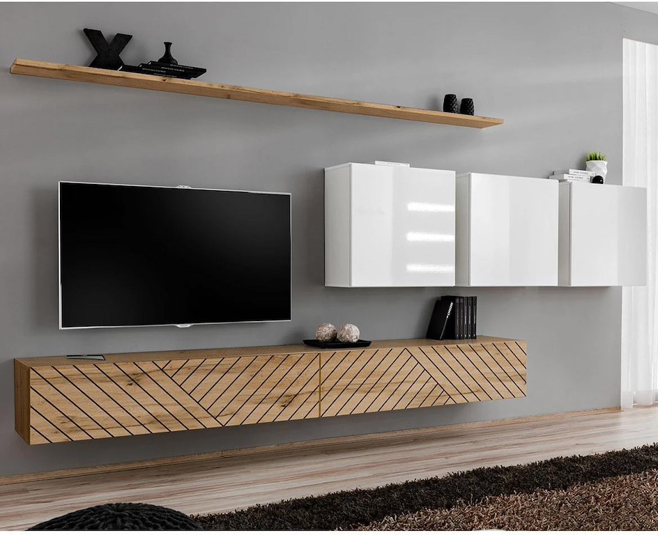 Switch VII Line regal 340x40x150 cm hrast wotan/beli