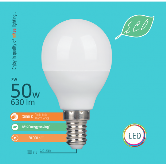 SIJALICA LED 7W E14 G45 3000K ECO ZUTA KUGLA