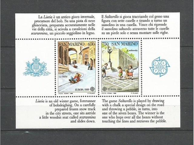 San Marino 1989. EVROPA CEPT cist blok