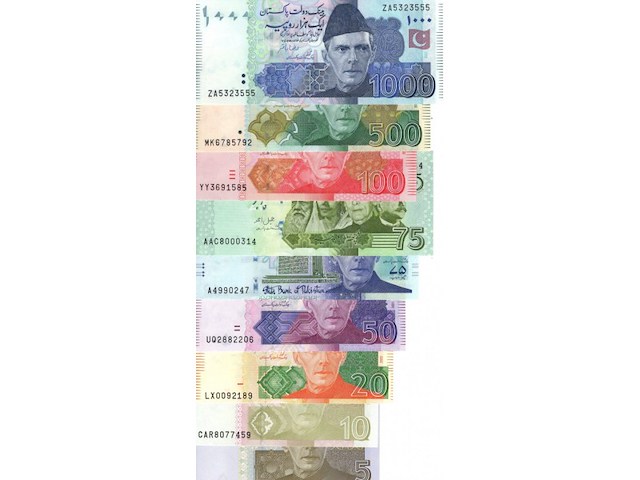 PAKISTAN set 5 - 1000 Rupees 2009/2021 UNC, 9 novčanica