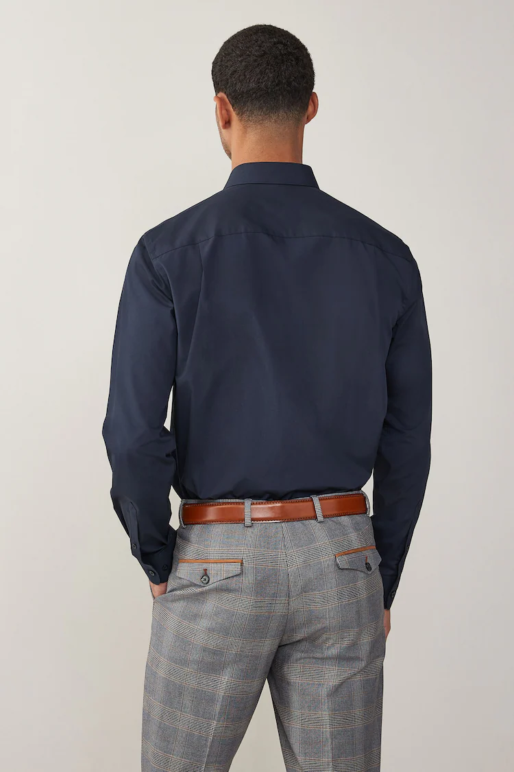 Blue Navy Regular Fit Easy Care Single Cuff Shirt