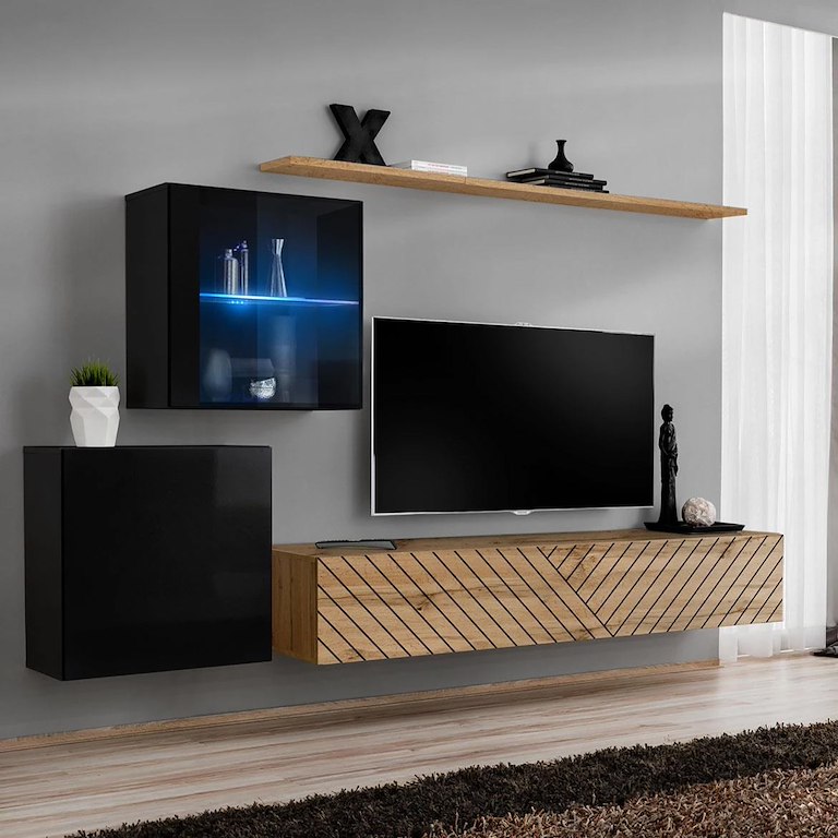Switch XV Line regal 260x40x150 cm crni/hrast wotan