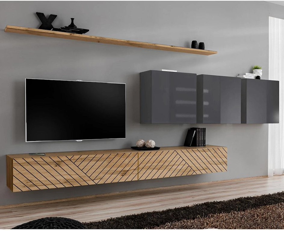 Switch VII Line regal 340x40x150 cm hrast wotan/sivi