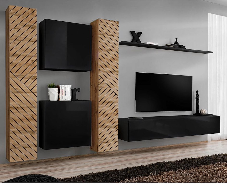 Switch VI Line regal 330x40x180 cm hrast wotan/crni